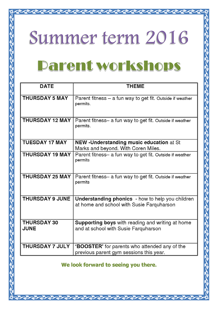 Parent Workshops Summer 2016 - St Mark's C of E Primary School