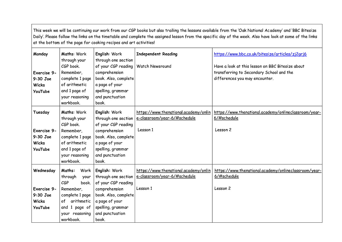 Weekly Timetable 27.04.20 - St Mark's C of E Primary School